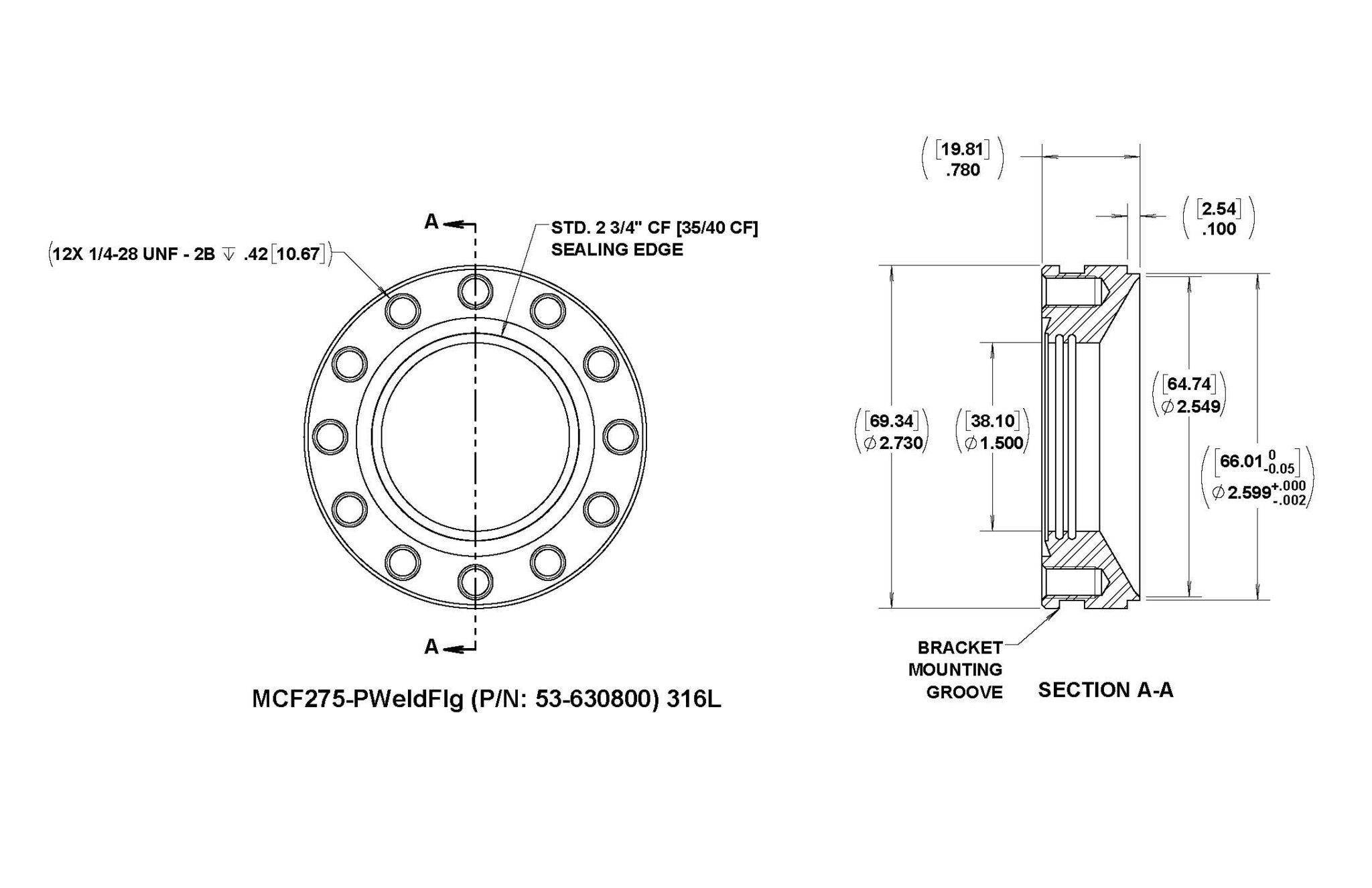2 3/4 In. Conflat Perimeter Weld Flange