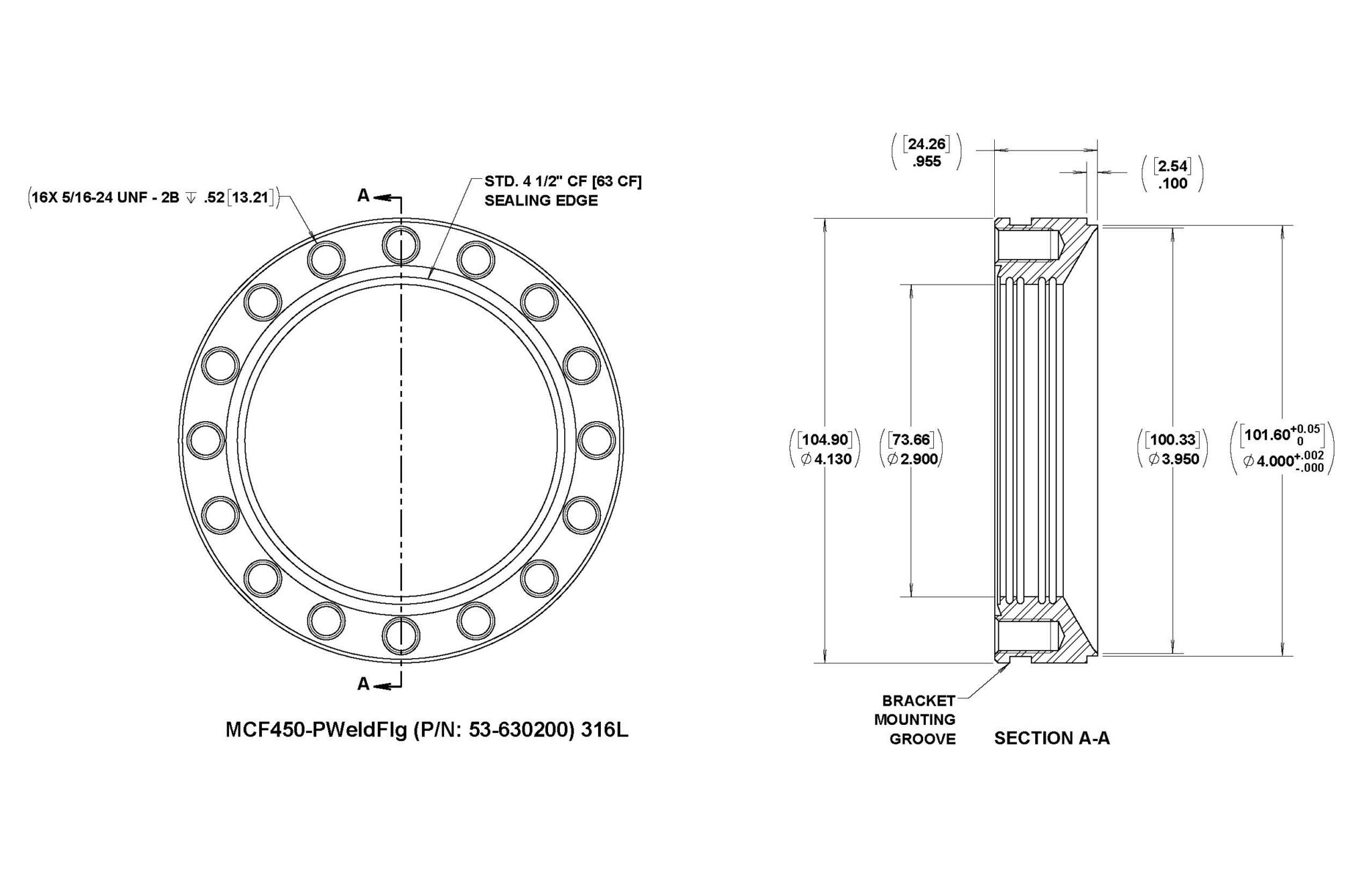 4 1/2 In. Conflat Perimeter Weld Flange