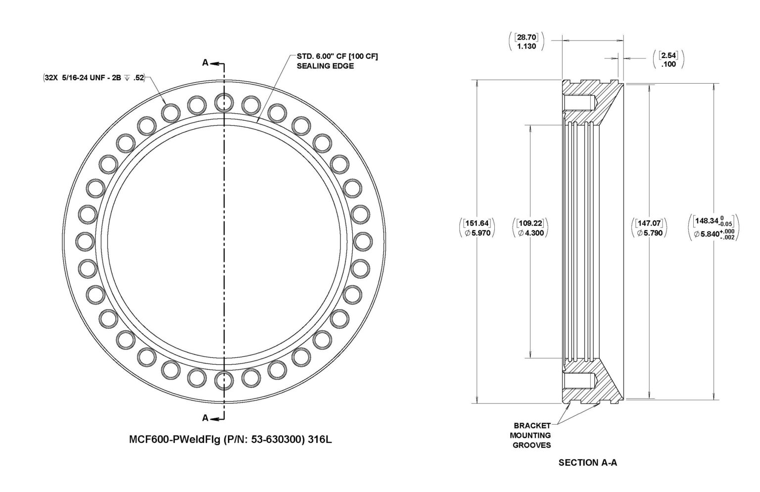 6 In. Conflat Perimeter Weld Flange