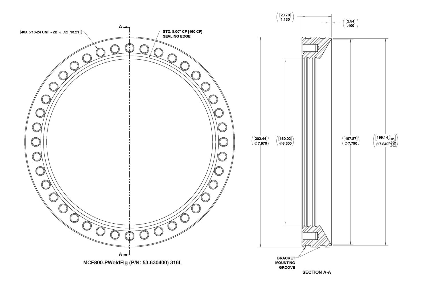 8 In. Conflat Perimeter Weld Flange
